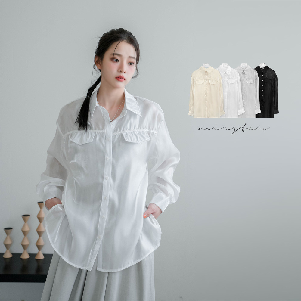 MIUSTAR 歐根紗膚疊搭排釦襯衫(共4色)0218 預購【NR0009】 | 蝦皮購物