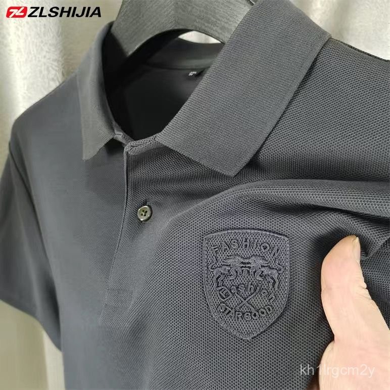 限時購 POLO衫男士珠地刺繡上衣2024夏季新款 休閒百搭緊身短袖t恤男翻領體恤 ins 簡約款 1UCD | 蝦皮購物