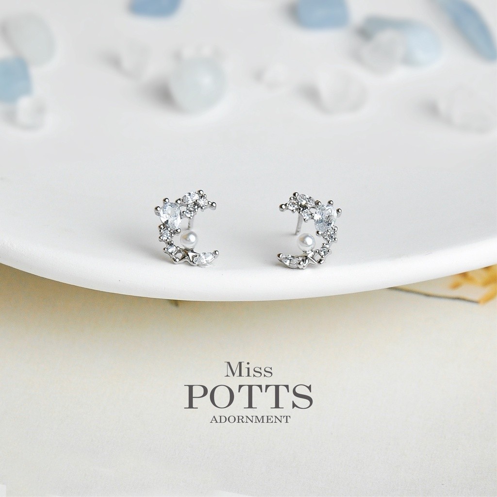MissPotts｜Cynthia 皓月珍珠耳釘 S925銀針耳環 銀針飾品 韓國飾品 鋯石 珍珠 耳針 耳釘 | 蝦皮購物