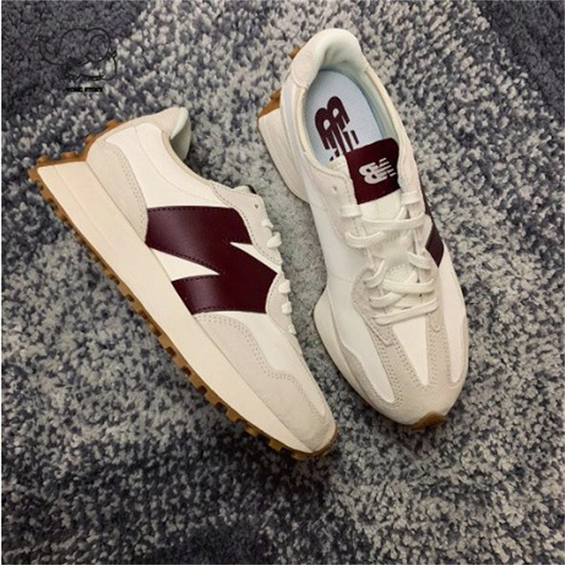 New Balance 327 奶油白 酒紅 質感超好 皮革 增高 復古 Ms327Ka | 蝦皮購物