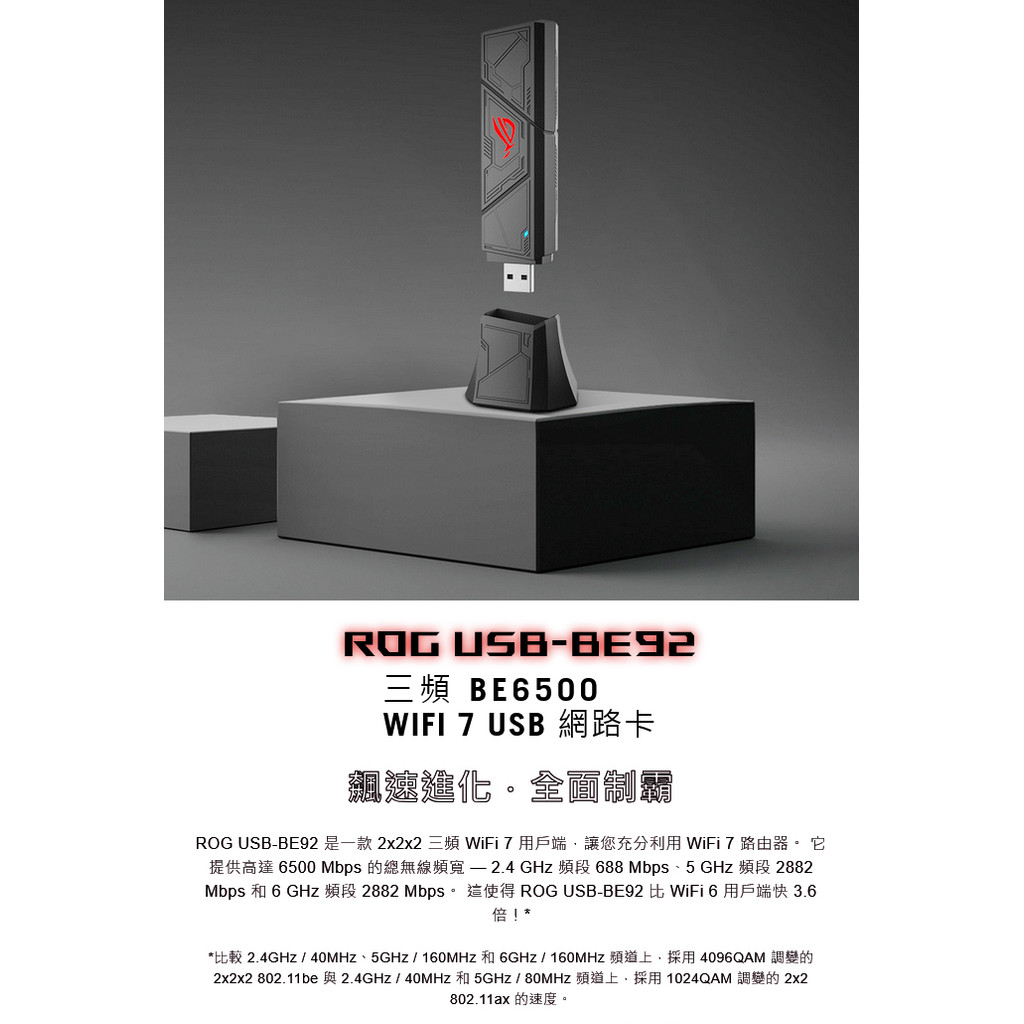 ASUS ROG USB-BE92 三頻 WiFi 7 無線網路卡 BE6500 USB 3.0 華碩 廠商直送 | 蝦皮購物