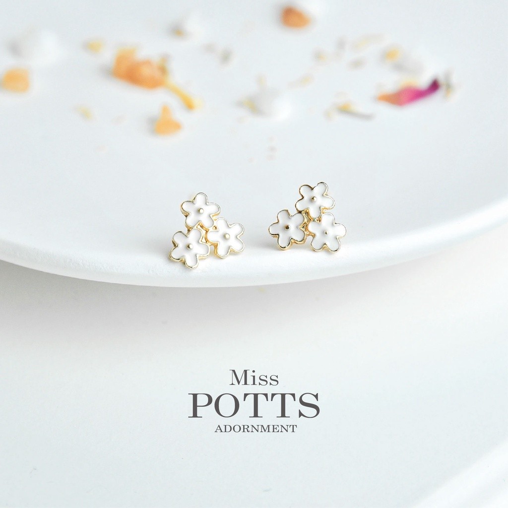 MissPotts｜Jannat 奶油小花耳釘 S925銀針耳環 銀針飾品 韓國飾品 鋯石 貓眼 耳針 耳釘 | 蝦皮購物