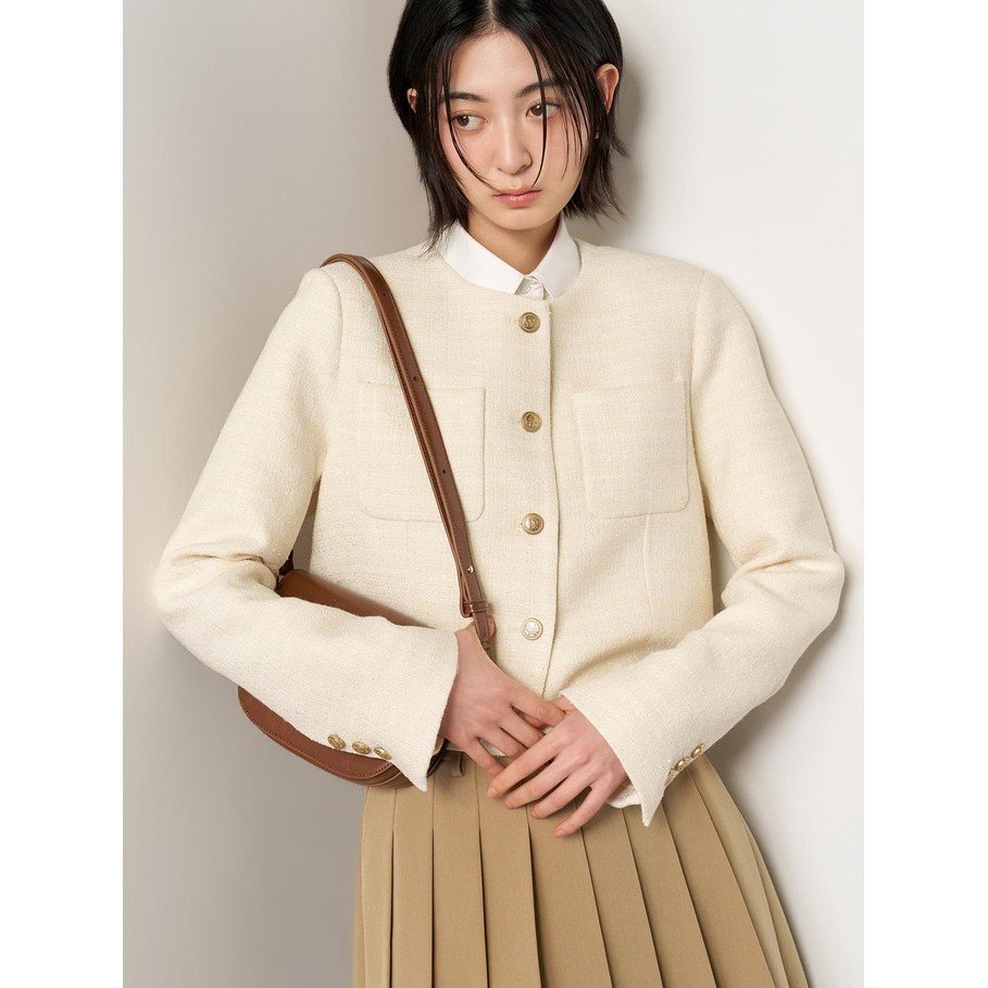 Codibook｜韓國 GENERAL IDEA 女款半短版壓褶花呢外套[預購]夾克 單排扣外套 女裝 | 蝦皮購物