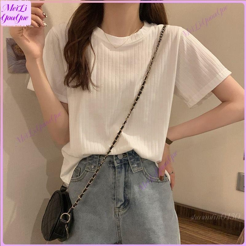 【台灣出貨】特大尺碼M-5XL 40-100kg冰絲短袖t恤女夏季薄款白色寬鬆正肩體恤別緻獨特短版上衣ins百搭157 | 蝦皮購物