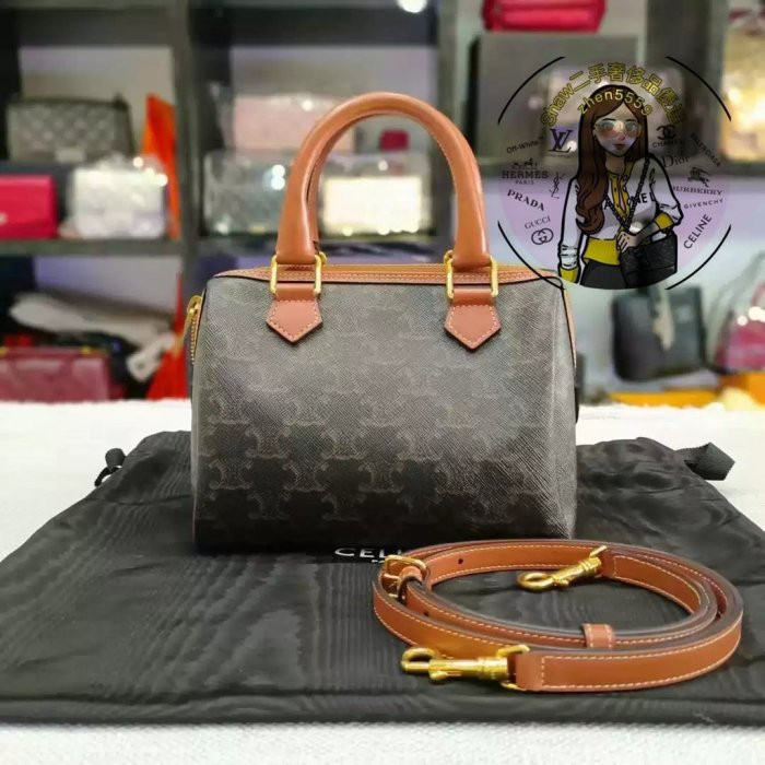 Shaw二手 CELINE 賽琳 TRIOMPHE 小號枕頭包 波士頓包 手提包 肩背包 斜挎包 197582 現貨 | 蝦皮購物