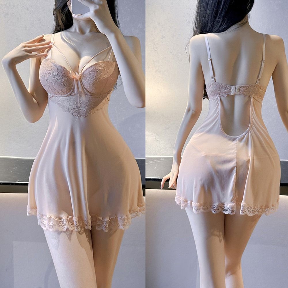 YYDS網紗純慾風高級感帶胸墊吊帶睡裙低胸露背深v鏤空吊帶裙蕾絲性感 | 蝦皮購物