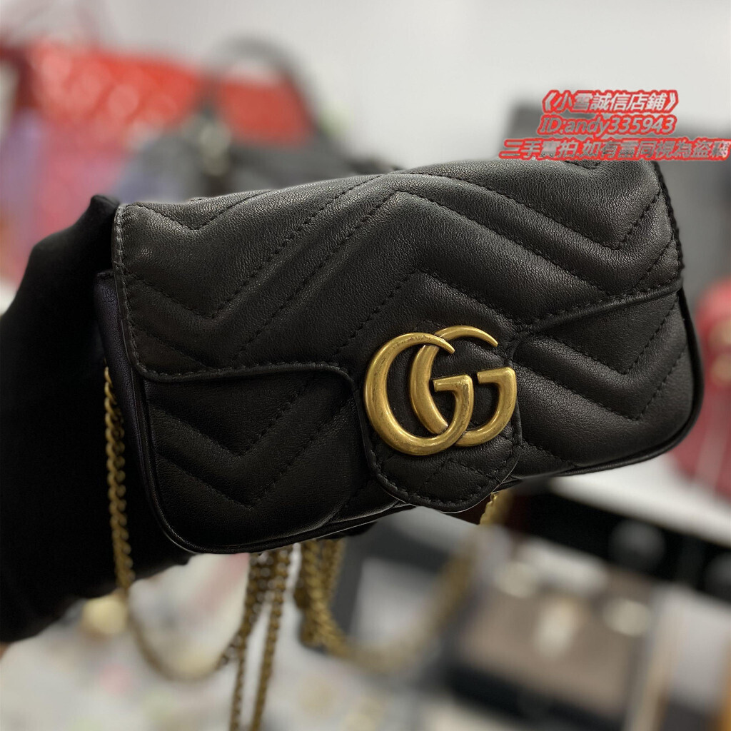 GUСCI 古骴 GG Marmont 超迷你 黑色 鏈條包 單肩包 斜背包 476433 女款 實拍 | 蝦皮購物