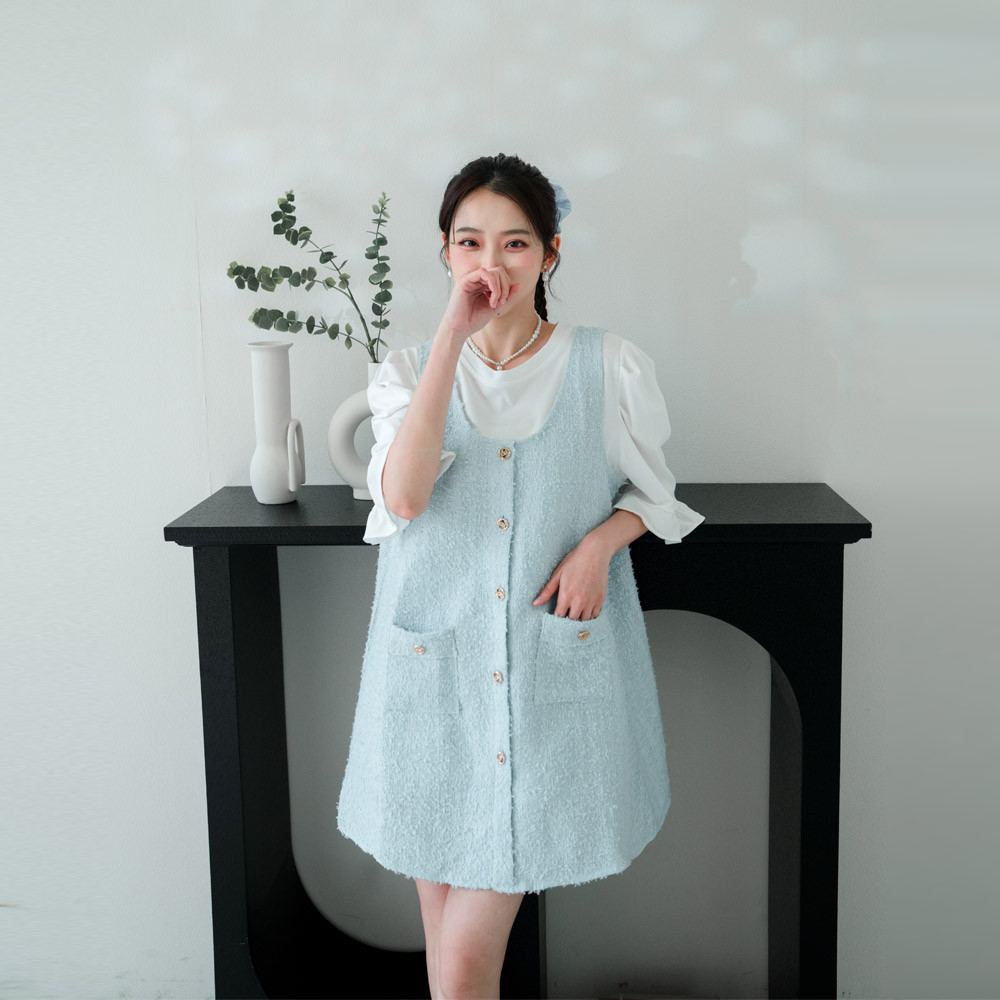 MIUSTAR 小香風織紋排釦傘襬無袖洋裝(共2色)0325 預購【NR0282】 | 蝦皮購物