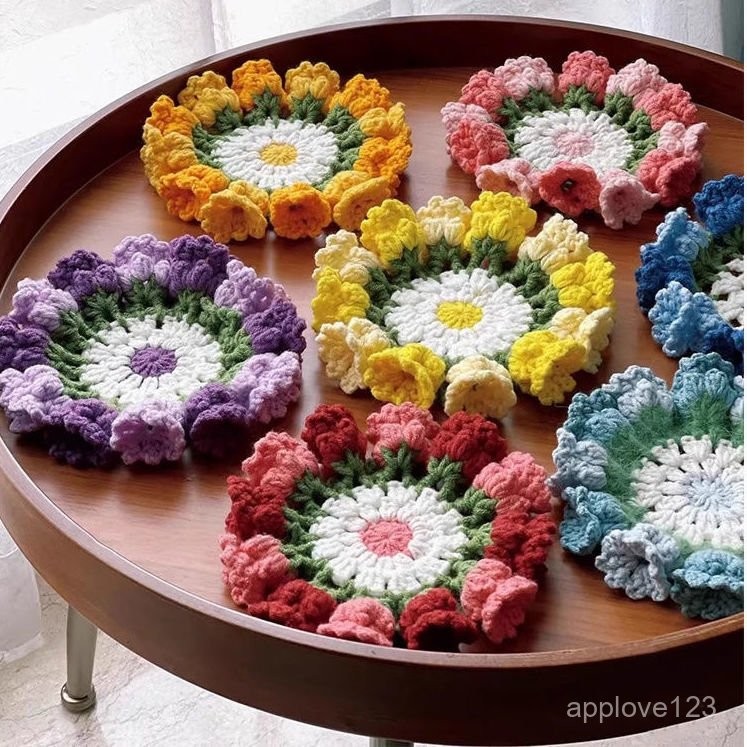 🔥48h臺灣閃發+99免運 新手初學手工編織diy材料包毛綫鈎針花朵漸變杯墊送女友禮物 | 蝦皮購物
