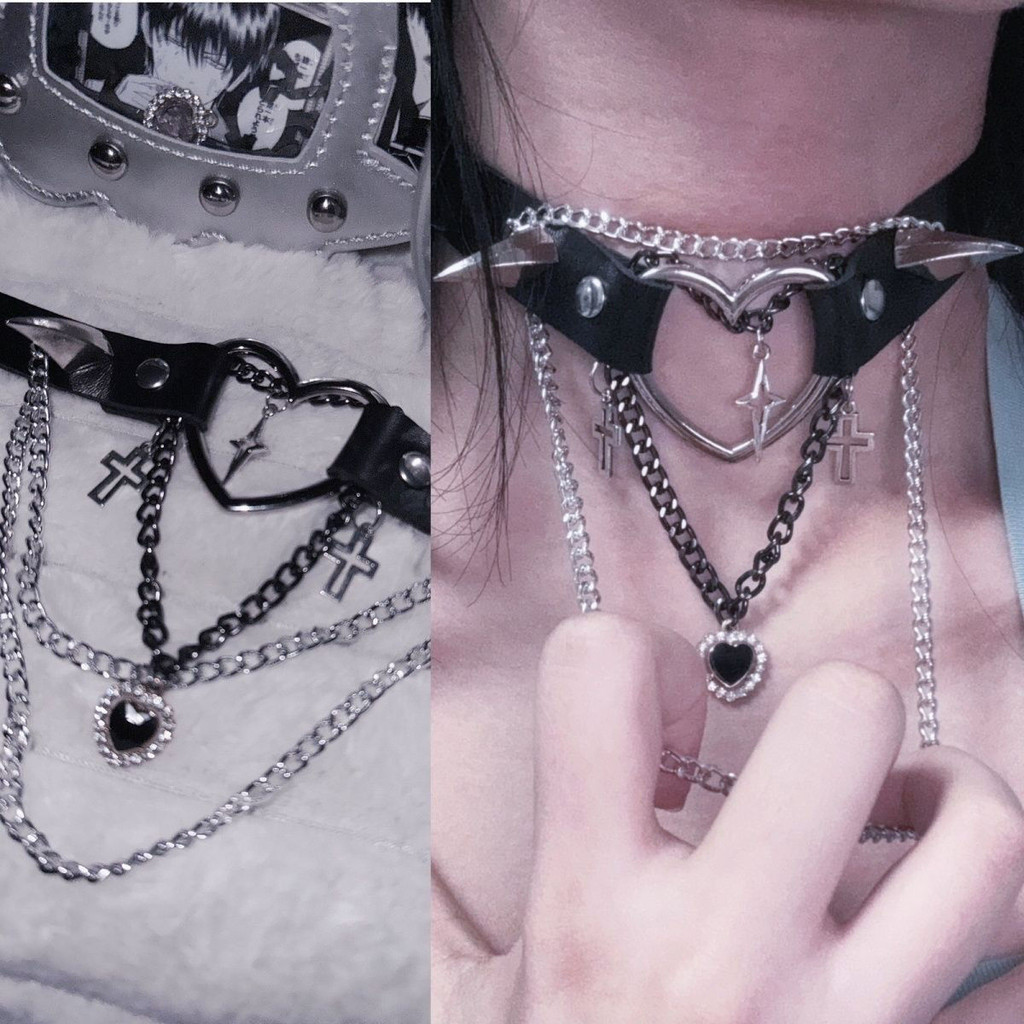 地雷系 地雷系飾品 cos 頸圈 項圈 y2k 亞比闇黑哥特朋克地蕾鉚釘酷辣窒息choker項圈腿環手工 | 蝦皮購物