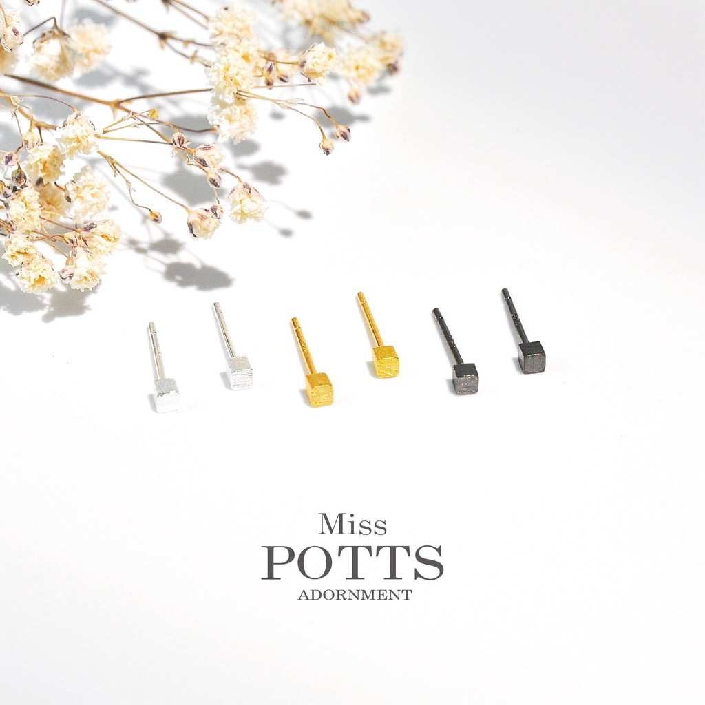 MissPotts｜純手工全銀系列 拉絲耳釘 S925純銀耳環 純銀飾品 方塊 方形 耳棒 耳針 耳釘 | 蝦皮購物