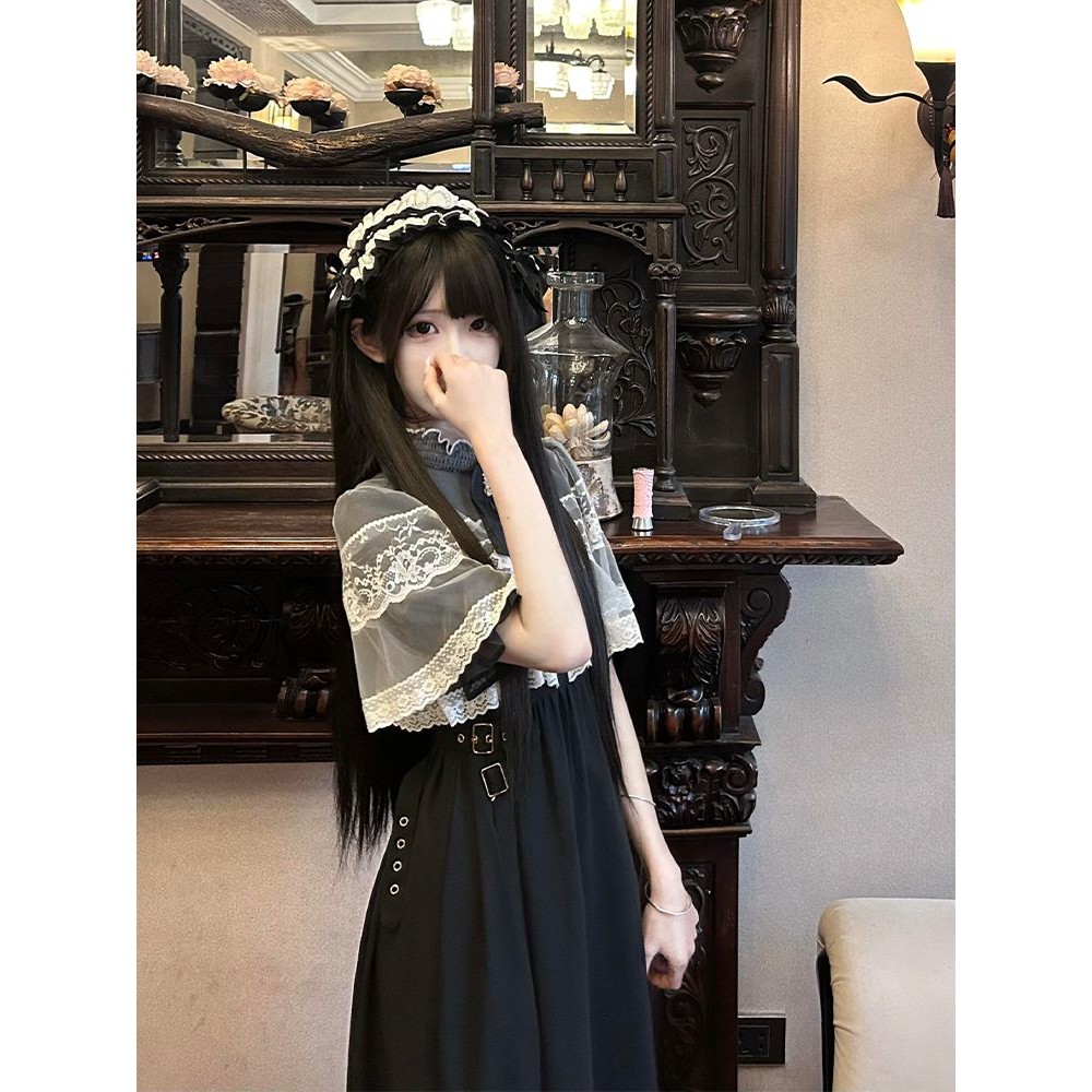 哥特裝 地雷系 地雷系女裝 y2k y3k 原宿風 【霧禮紗】地雷系雙層蕾絲黑白半袖洛麗塔連衣裙女新款夏 | 蝦皮購物