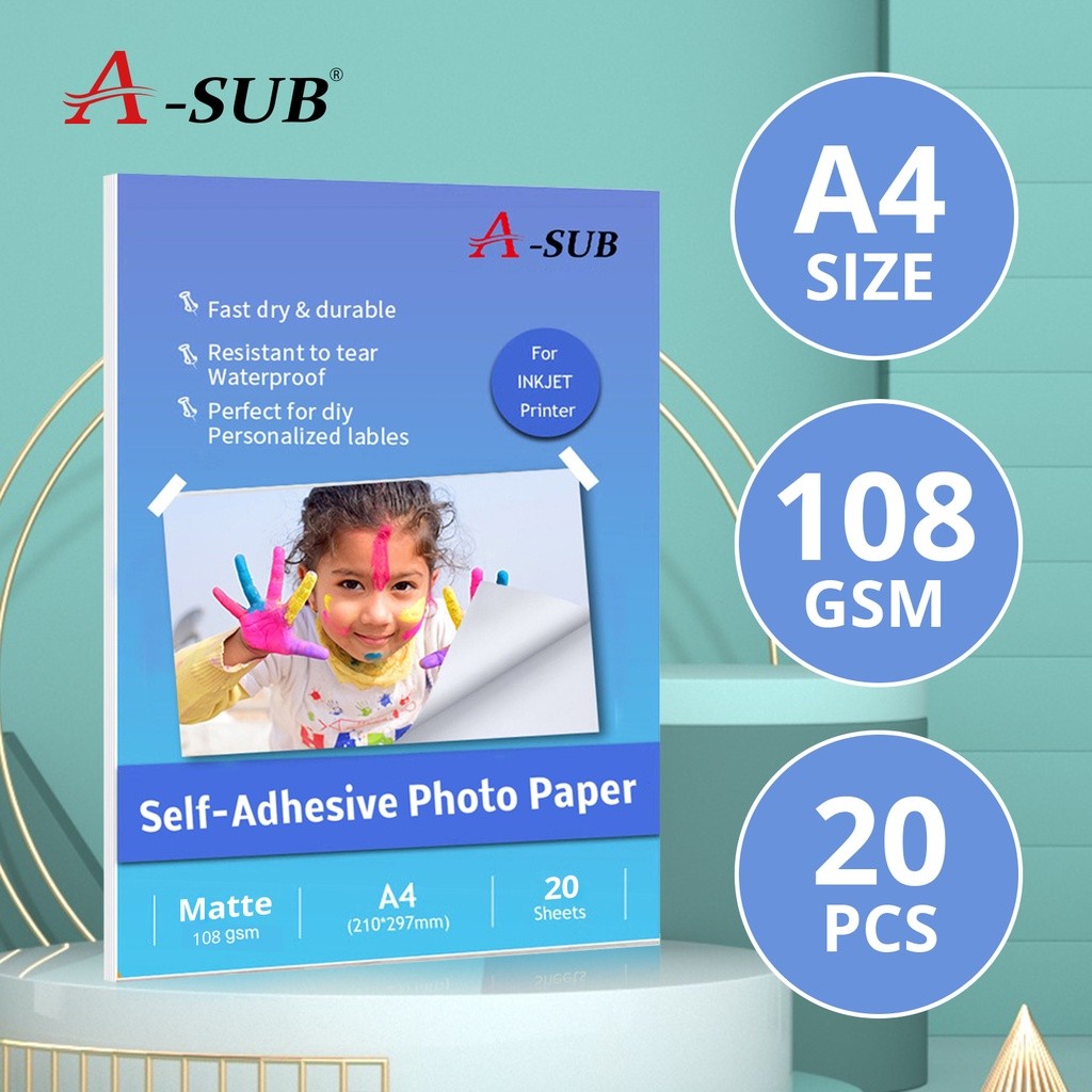 A-SUB Matte Self-Adhesive Photo Paper A4 20pcs DIY Personali | 蝦皮購物