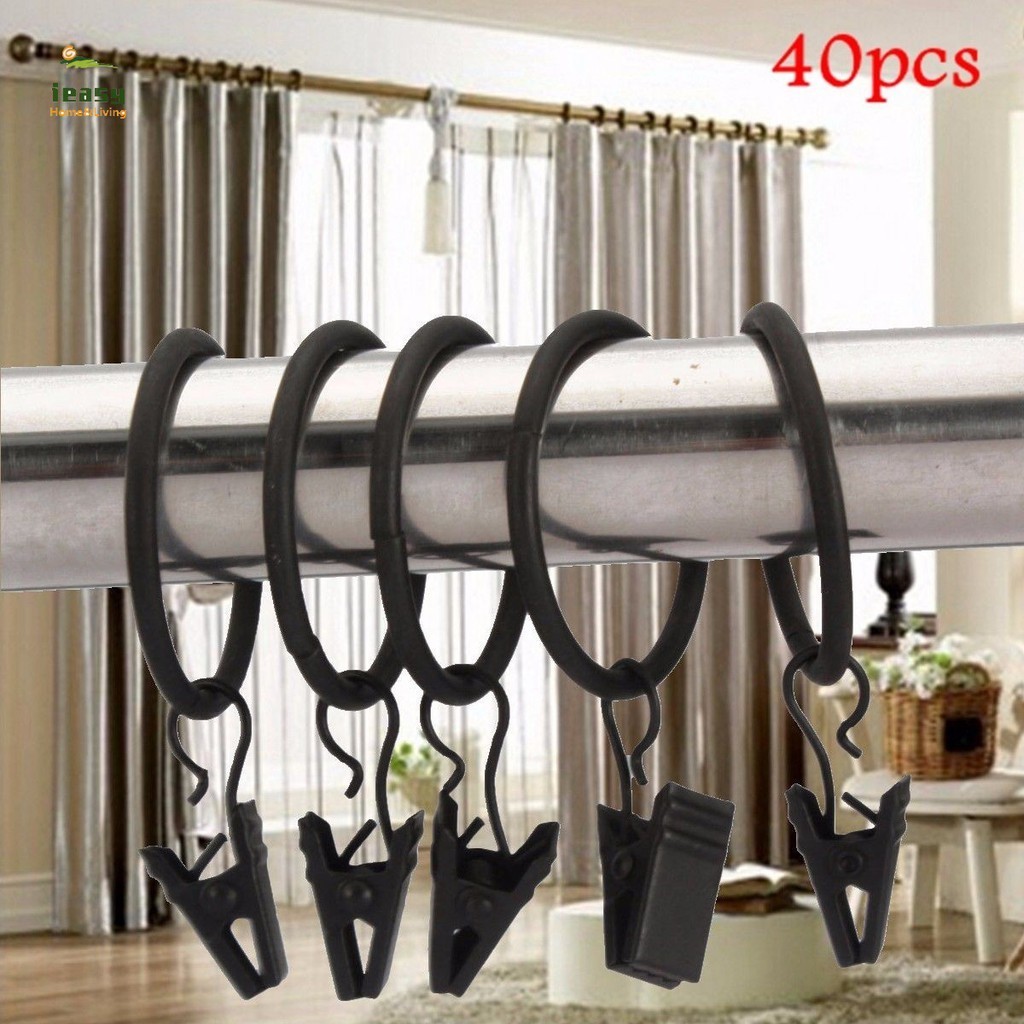 40pcs Curtain Rings with Clip Window Shower Curtain Rod Clip | 蝦皮購物