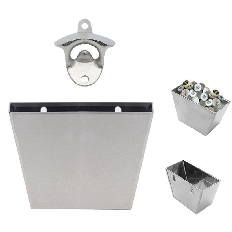 Wall Mounted Beer Bottle Opener with Cap Catcher Container B | 蝦皮購物