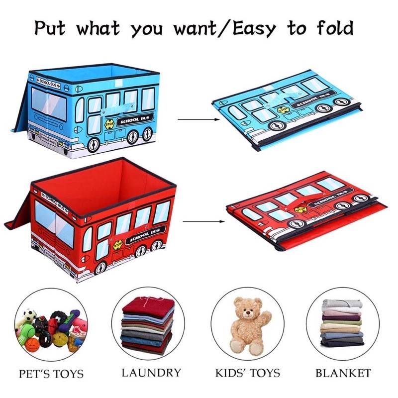 School Bus Storage Box Organizer With Lid Collapsible Foldab | 蝦皮購物