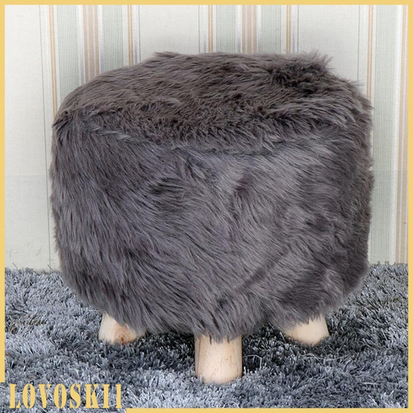 Soft Furry Round Footstool Cover Little Stool Chair Deep Gre | 蝦皮購物