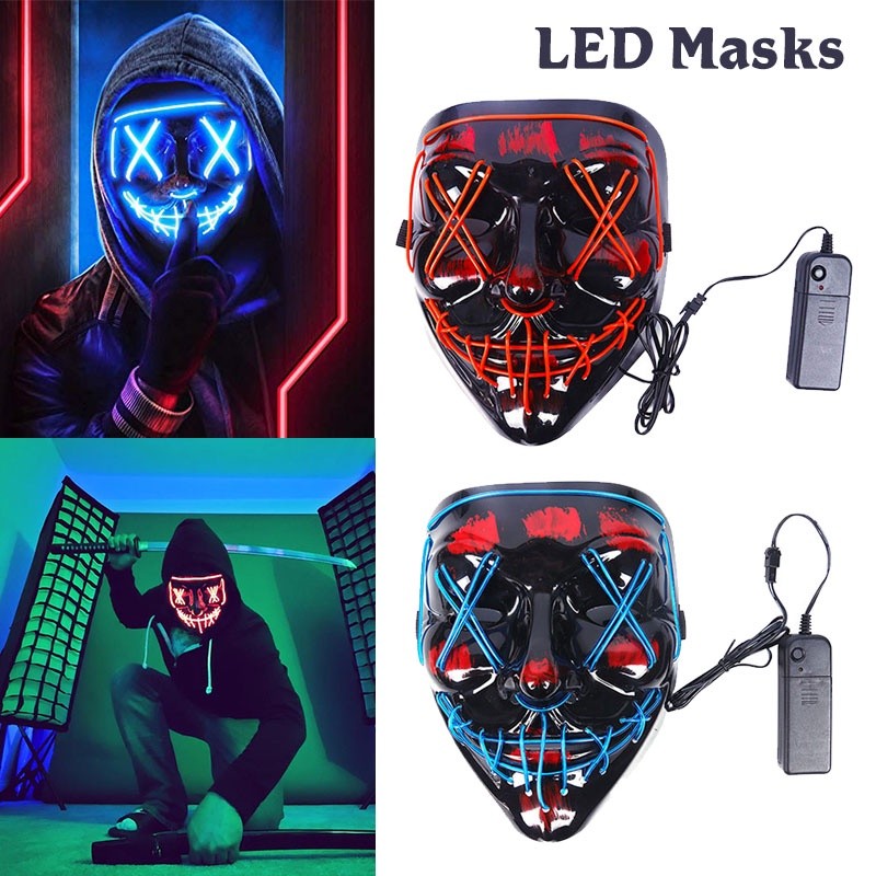 Scary LED Halloween Mask Masquerade Cosplay Light Up Face Ma | 蝦皮購物