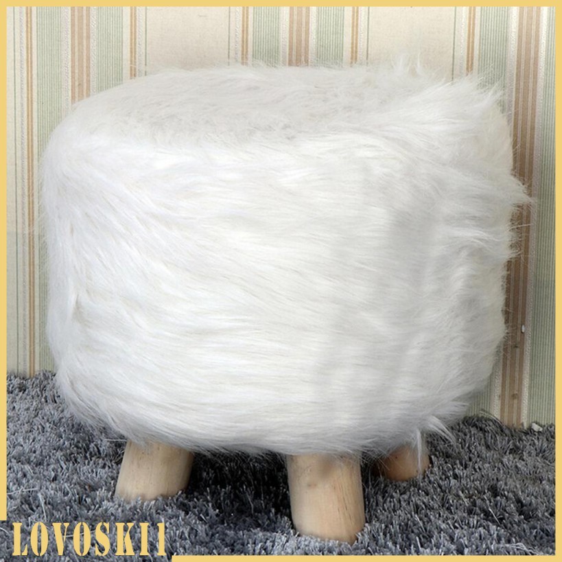 Soft Furry Round Footstool Cover Little Stool Chair White - | 蝦皮購物