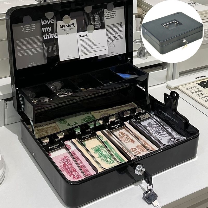 Cash Box with Lock Key and Money Tray Large Metal Money Safe | 蝦皮購物