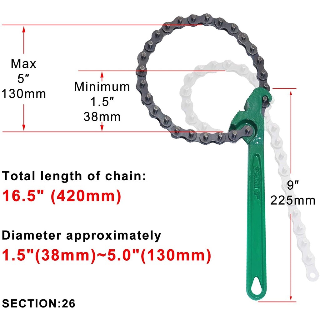 9 Inch Heavy Duty Reversible Chain Wrench Adjustable Oil Fue | 蝦皮購物