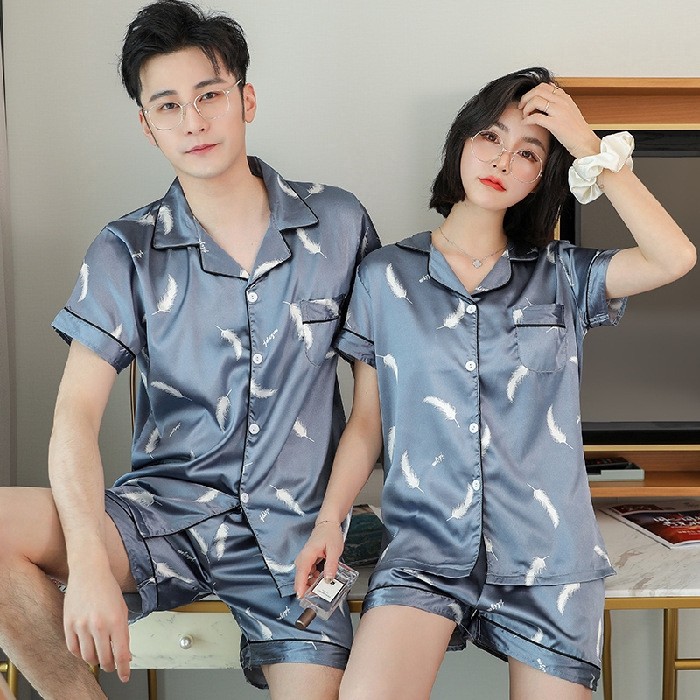 Couple Short-Sleeve Pyjamas Set Ice Slim Nightwear Lingerie | 蝦皮購物