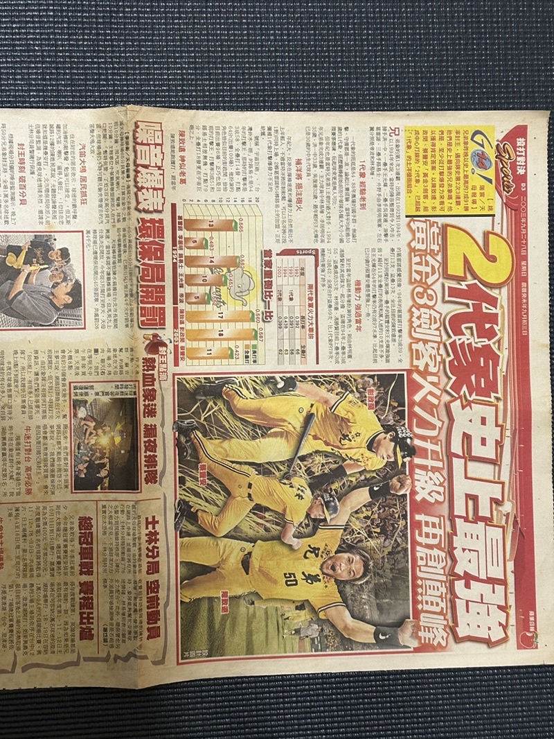 CPBL 2003年兄弟象季冠軍apple 蘋果日報 體育版面特刊 市面上極稀少 賣場最便宜 （非MLB、NBA) | 蝦皮購物