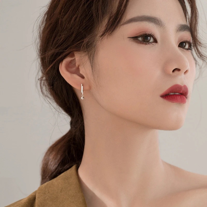 925純銀方塊耳扣線條耀眼鋯石女耳飾LE097 | 蝦皮購物