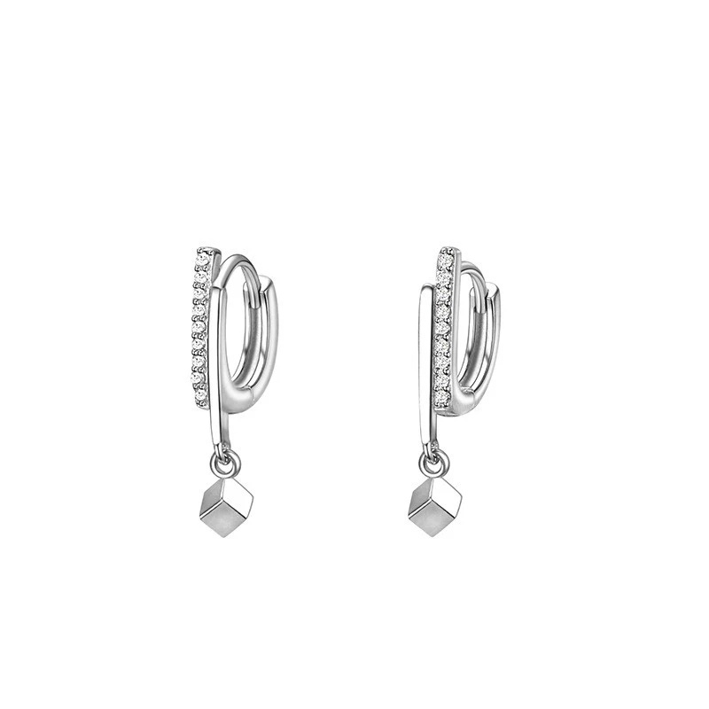 925純銀方塊耳扣線條耀眼鋯石女耳飾LE097 | 蝦皮購物