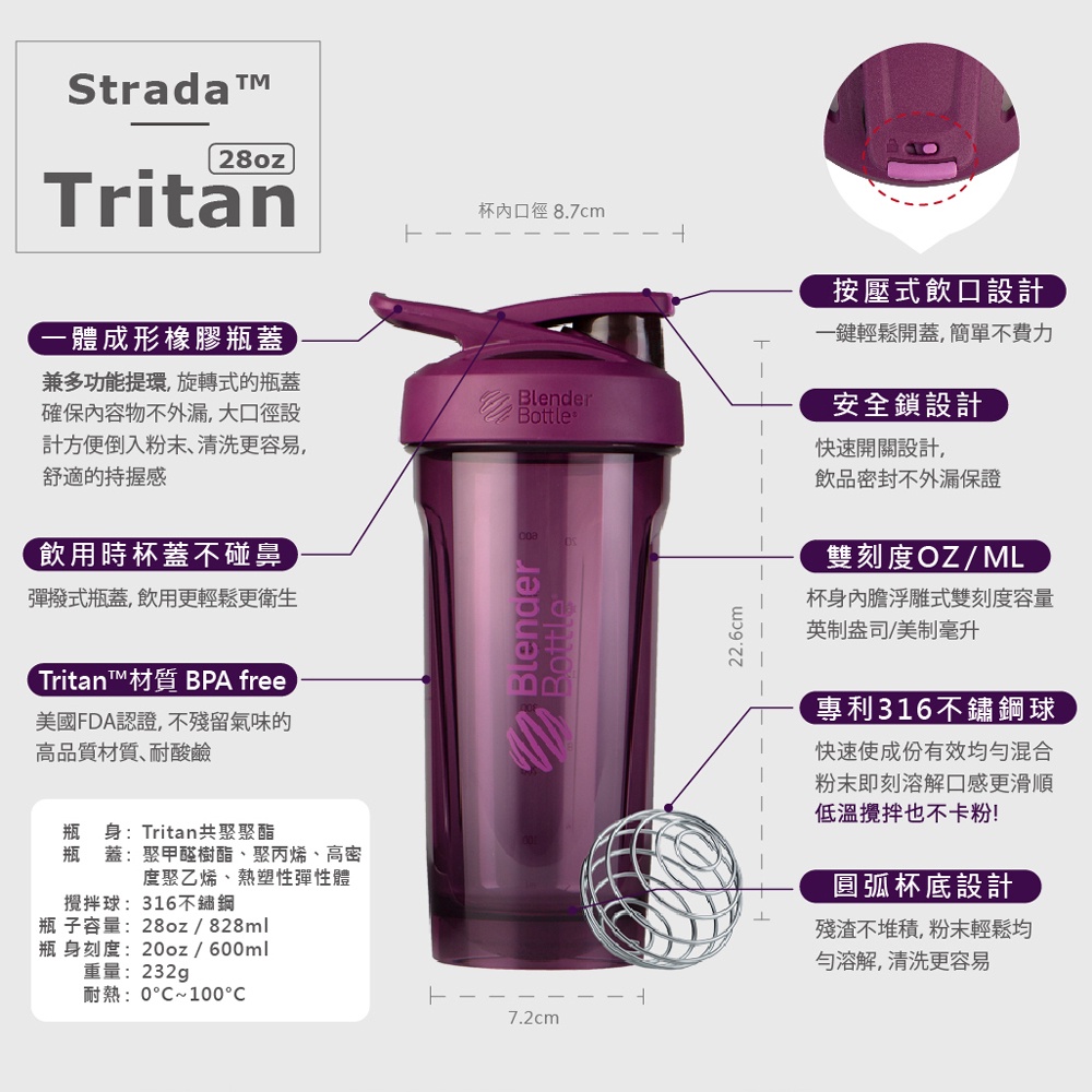 Blender Bottle Strada Tritan 24oz/710ml;28oz/828ml｜果果能量官方旗艦店 | 蝦皮購物