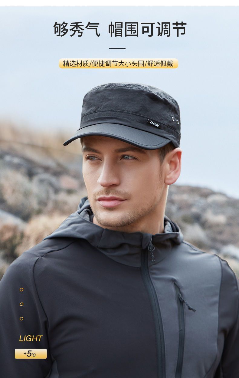 【潮尚男裝】帽子男夏天遮陽速幹平頂帽軍帽短簷鴨舌帽 大頭圍帽子 瘦臉帽子 黑色大碼棒球帽 軟頂大臉 鴨舌帽 QYQI | 蝦皮購物