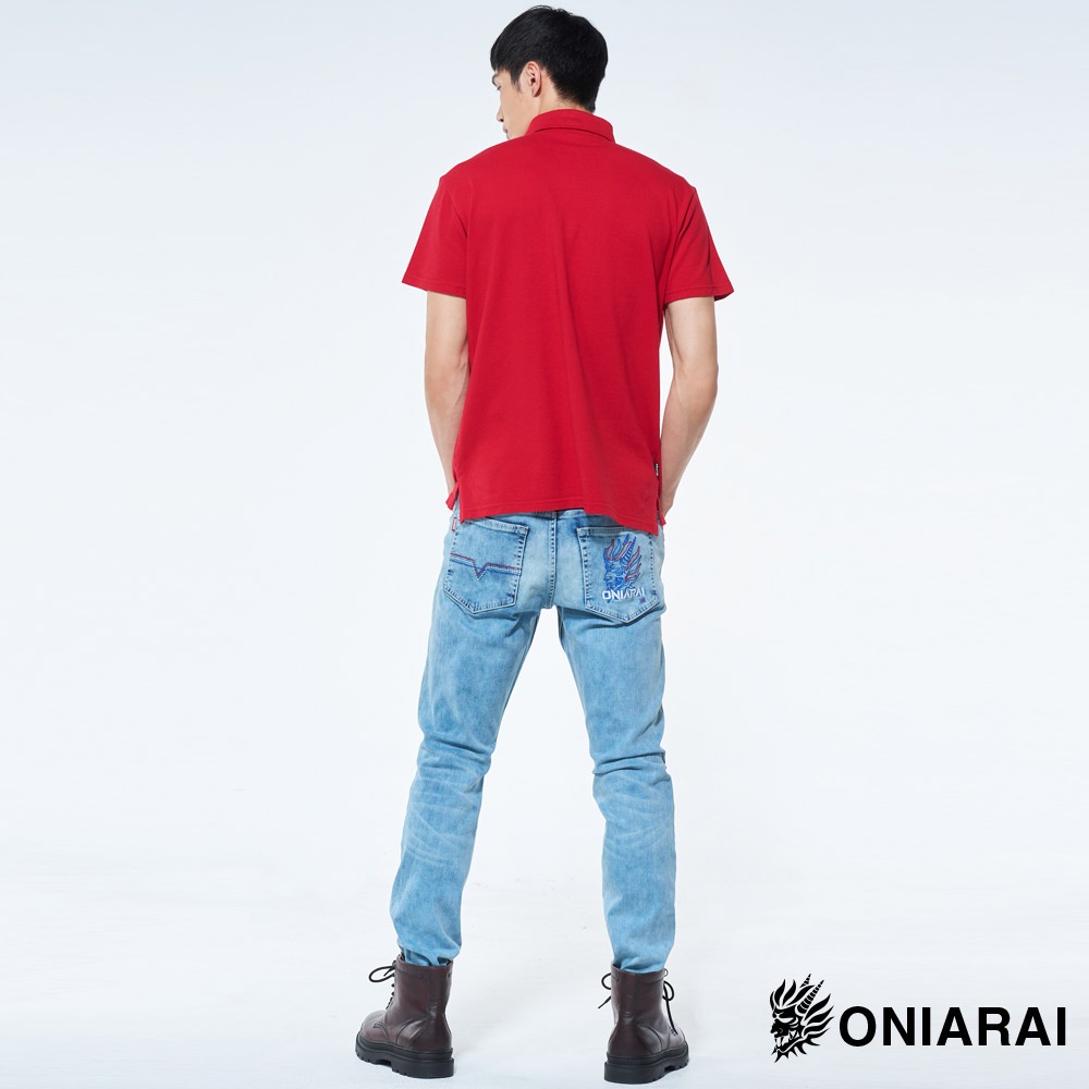 BLUE WAY 鬼洗 ONIARAI- 男款 沖浪裏鬼頭繡花短袖POLO衫(紅) | 蝦皮購物