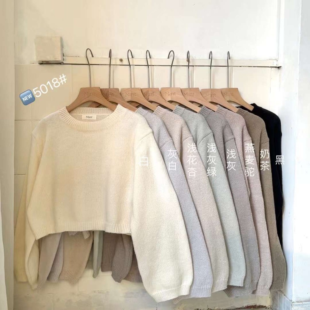 【SiBA Girl】Mint-5018 天冷優惠又來啦 現貨+預購 淺色系短版澎袖毛衣 短版 針織 毛衣 上衣 | 蝦皮購物
