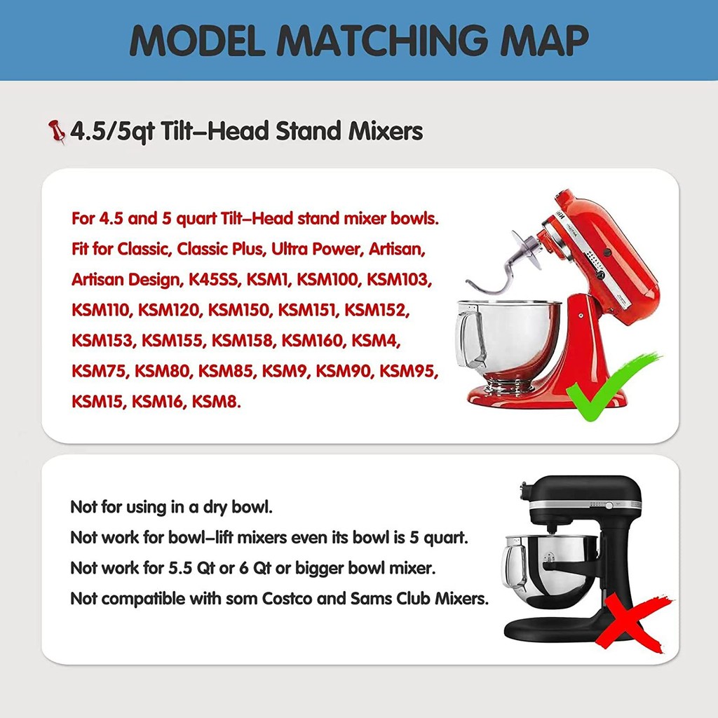 K45DH 不銹鋼麵團勾適閤KitchenAid 4.5-5 Quart Tilt-Head Stand BZLU | 蝦皮購物