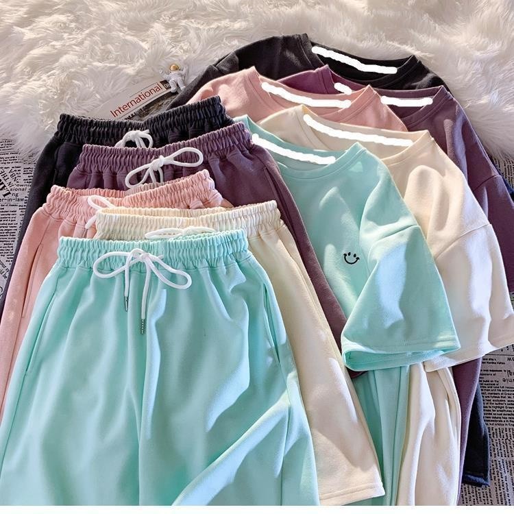 【YW】純棉短袖套裝 運動休閒套裝 大碼寬鬆 100%棉 女生套裝 短褲套裝 休閒女裝 S-4XL | 蝦皮購物