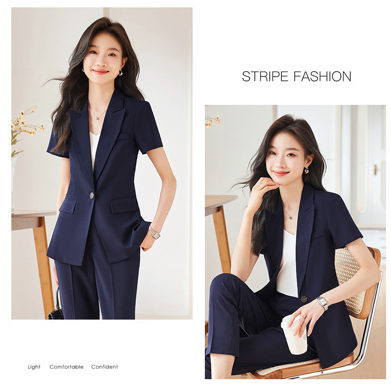 【Miguo小米果】職業裝 休閒短袖西裝外套女 英倫風通勤氣質西服套裝 大尺碼西裝套褲 S-5XL 3色任選 | 蝦皮購物