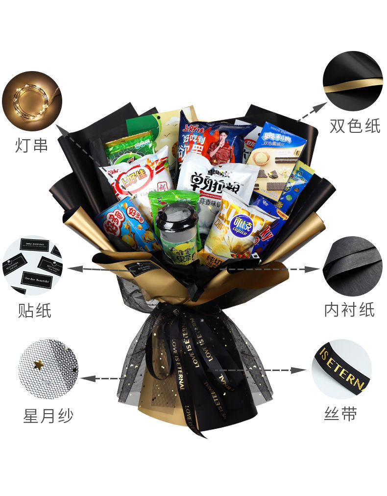 48H在臺有貨🔥超大零食花束 畢業禮物 畢業花束零食花束包裝材料全套diy手工包裝紙整套 520 七夕情人節 兒童節禮物 | 蝦皮購物