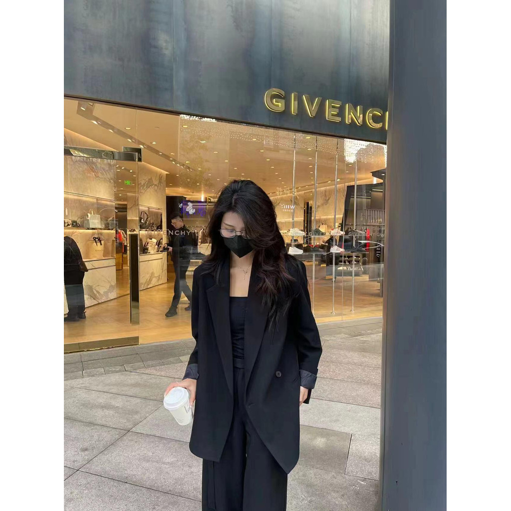 【Miguo小米果】高級感氣質寬鬆西裝套裝女 粉色廓形西裝配闊腿褲套裝 春秋新款大尺碼女裝 3色 S-XL 兩件式套裝 | 蝦皮購物