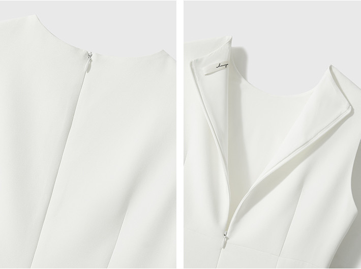 Miguo_笑涵「輕禮服」 訂製立裁圓領無袖修身白色月光長裙 2色 S-2XL 通勤OL洋裝 口袋款_2751 | 蝦皮購物