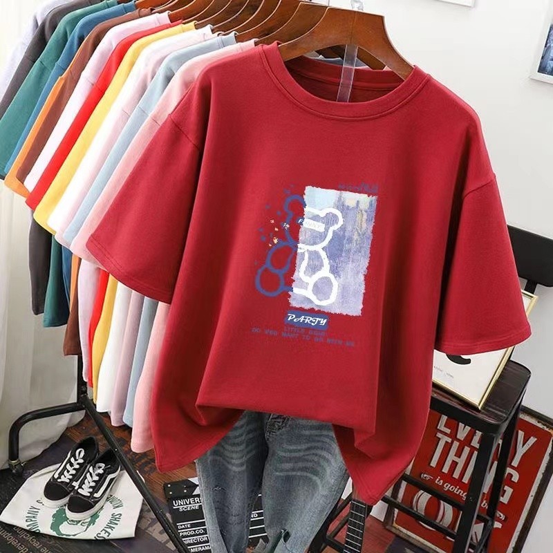 S-5XL 大尺碼上衣 大碼t恤女生衣服 短袖上衣女 圓領T恤 新款夏季韓版200斤胖mm半袖小熊上衣ins潮-冰淇淋 | 蝦皮購物