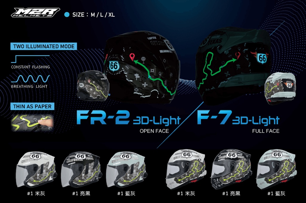 M2R F-7A 3D-Light 電致發光安全帽 主動式電致發光、兩種發光模式【新品上市】 | 蝦皮購物