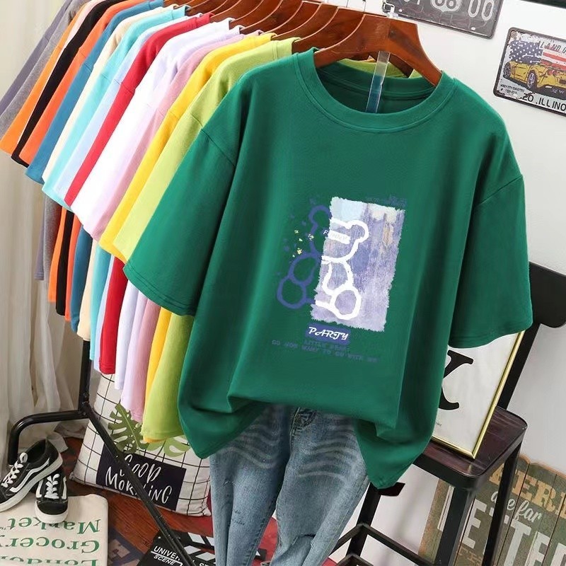 S-5XL 大尺碼上衣 大碼t恤女生衣服 短袖上衣女 圓領T恤 新款夏季韓版200斤胖mm半袖小熊上衣ins潮-冰淇淋 | 蝦皮購物