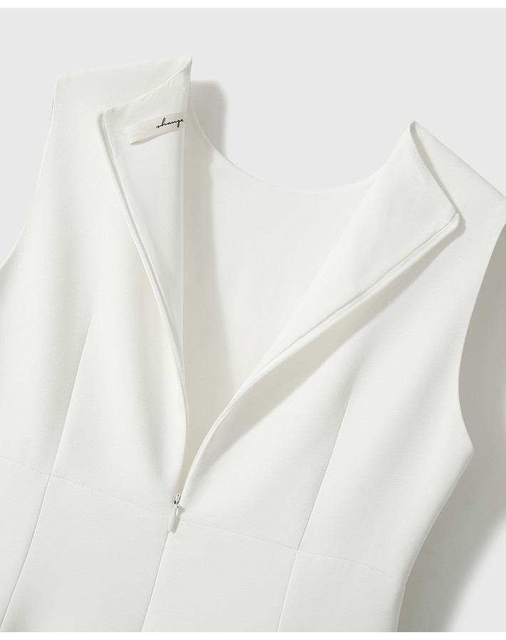 Miguo_笑涵「輕禮服」 訂製立裁圓領無袖修身白色月光長裙 2色 S-2XL 通勤OL洋裝 口袋款_2751 | 蝦皮購物