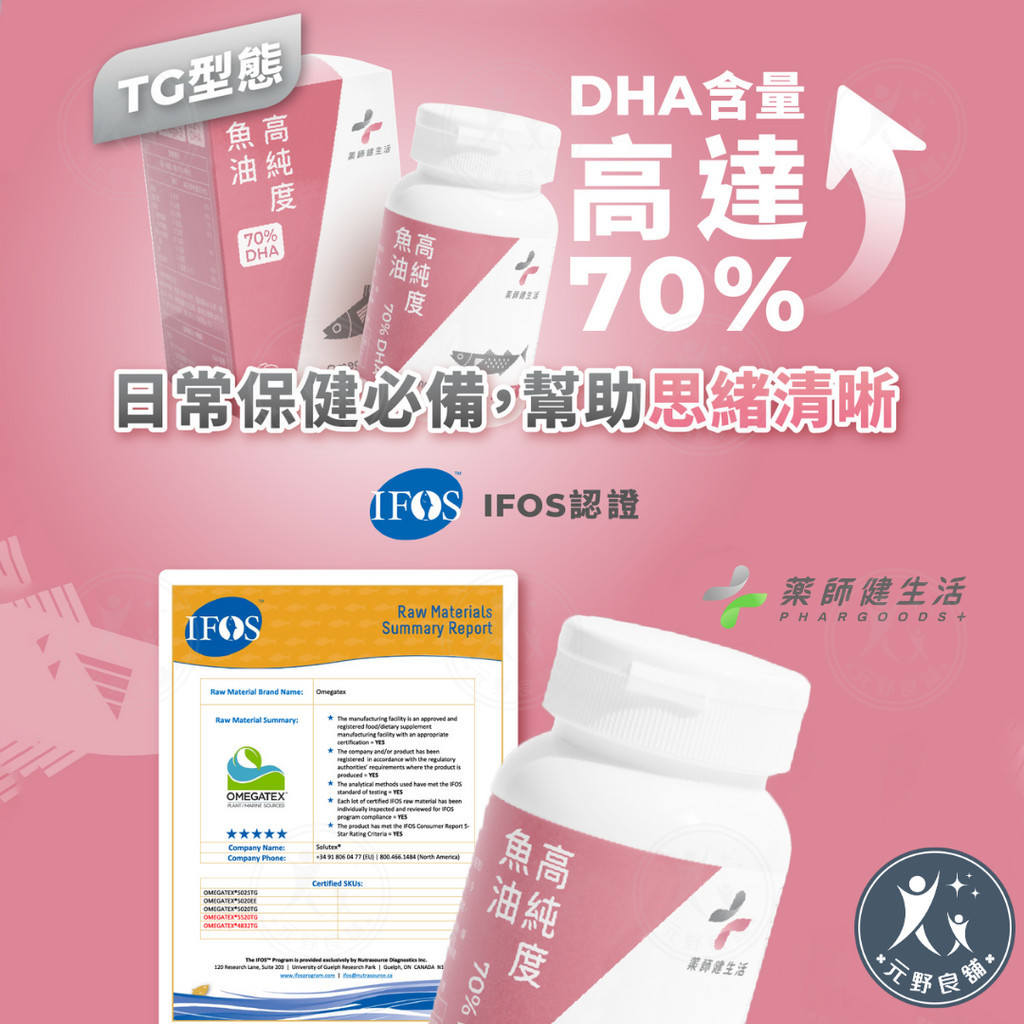 藥師健生活【高純度DHA70 高純度魚油 90粒】哺乳/孕媽咪必備 TG型態 思緒清晰配方 西班牙頂級魚油 元野良舖 | 蝦皮購物