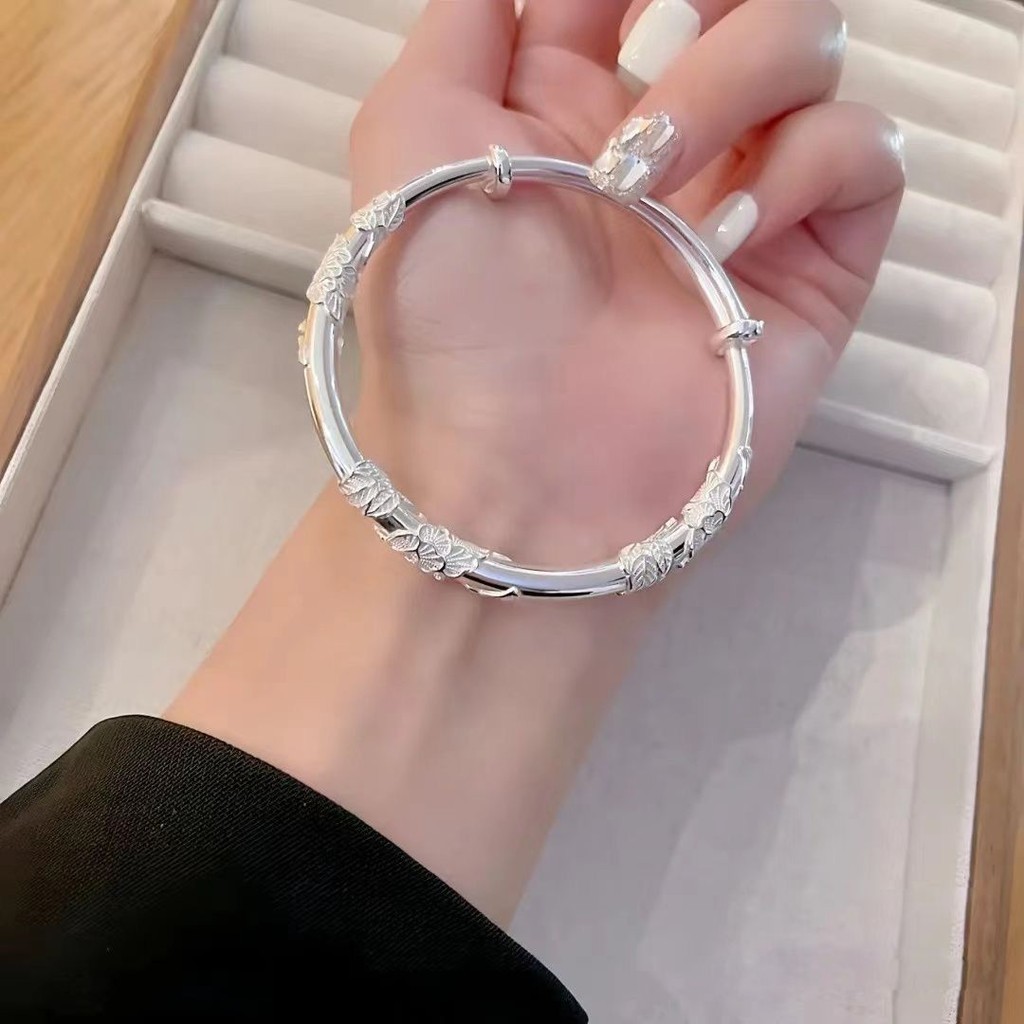 【台灣最低價格】正品9999純銀手鐲實心繁花推拉足銀鐲子情人節送女友閨蜜禮物媽媽 | 蝦皮購物