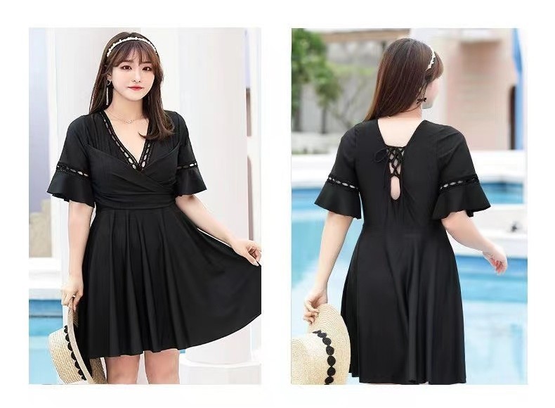 有貨免運 【3XL-9XL】大尺碼泳裝 連身泳衣 V領保守裙式泳衣 加大泳裝 遮手臂 短袖 遮肉泳衣 溫泉泳裝 游泳衣 | 蝦皮購物