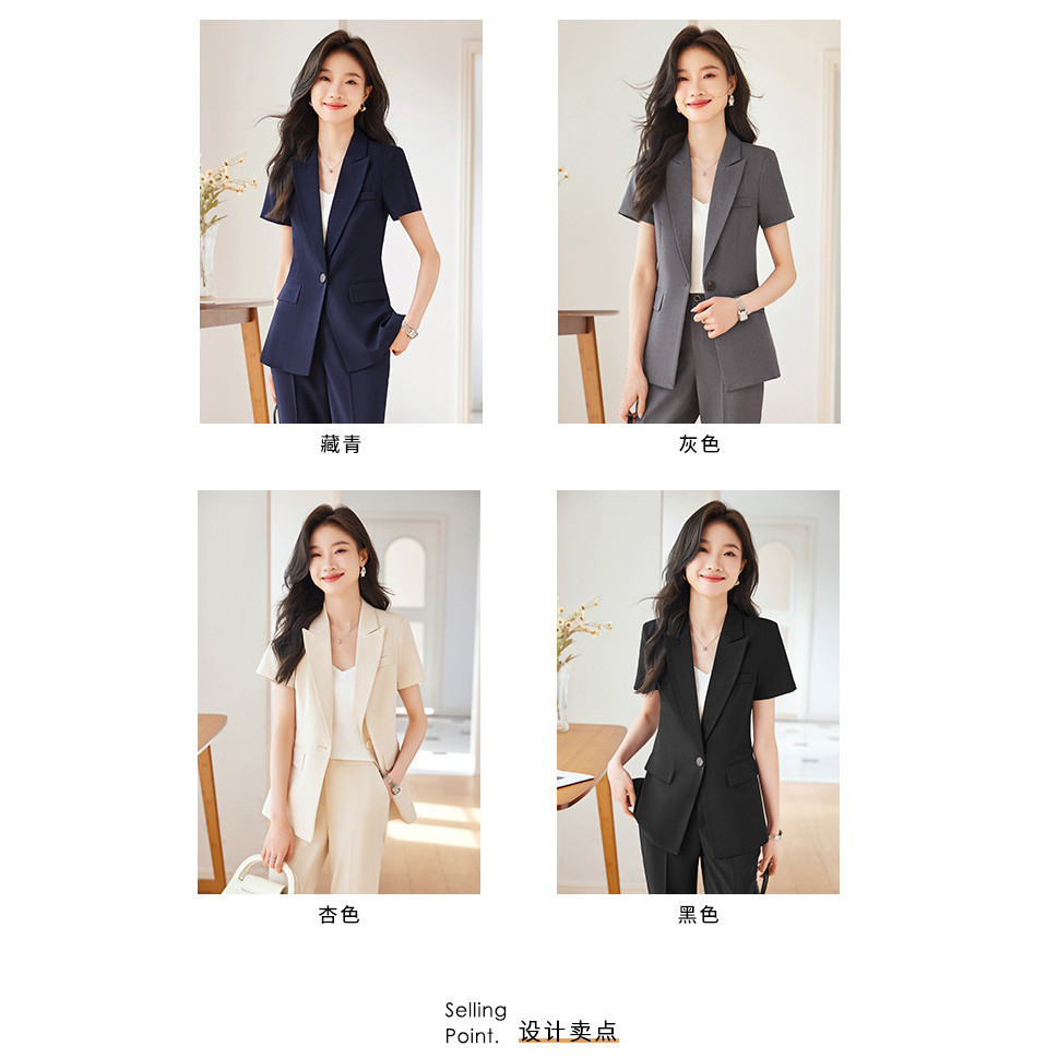 【Miguo小米果】職業裝 休閒短袖西裝外套女 英倫風通勤氣質西服套裝 大尺碼西裝套褲 S-5XL 3色任選 | 蝦皮購物