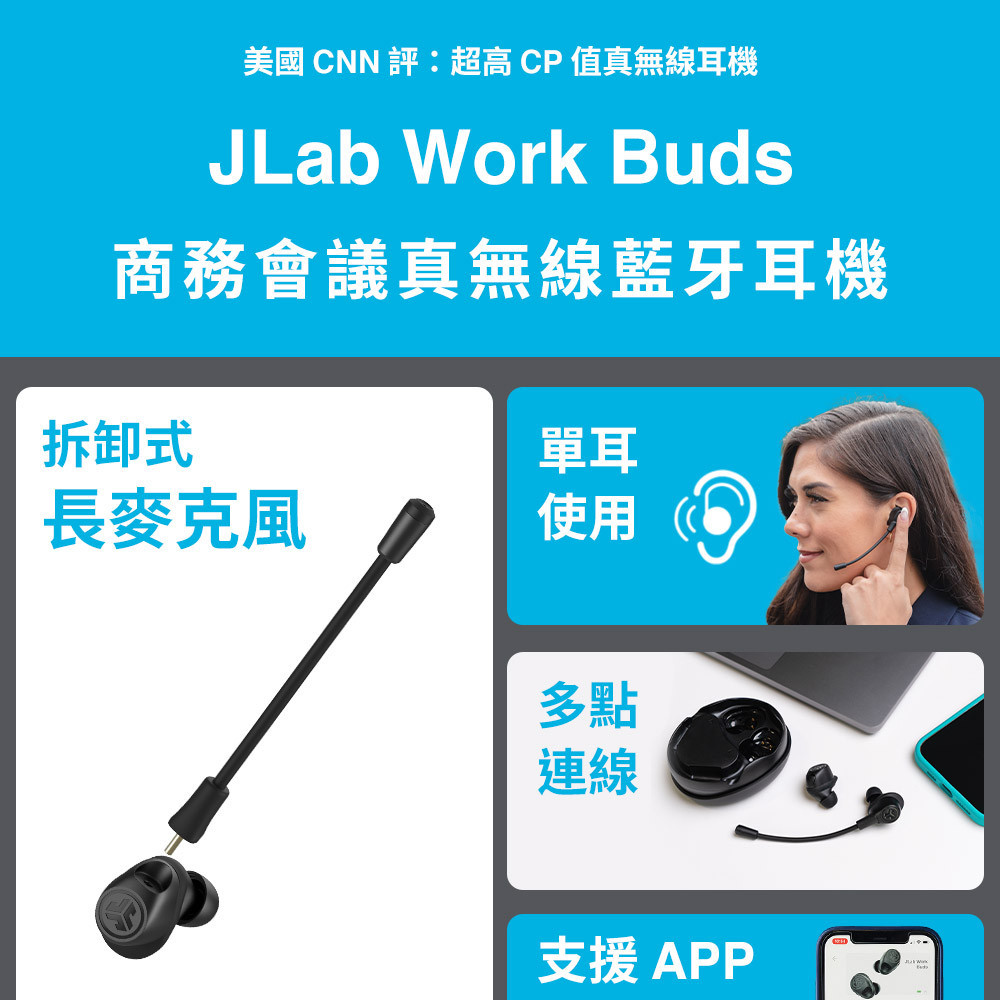 JLab Work Buds 商務會議真無線藍牙耳機 拆卸式超長降噪麥克風 | 蝦皮購物