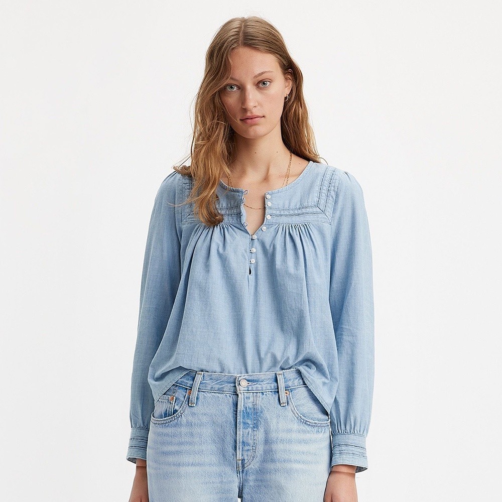 Levis 半開襟圓領襯衫 / 寬鬆抓皺設計 女款 熱賣單品 A7617-0001 | 蝦皮購物