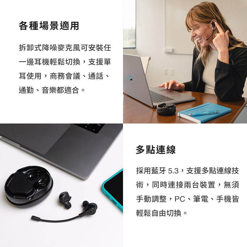 JLab Work Buds 商務會議真無線藍牙耳機 拆卸式超長降噪麥克風 | 蝦皮購物